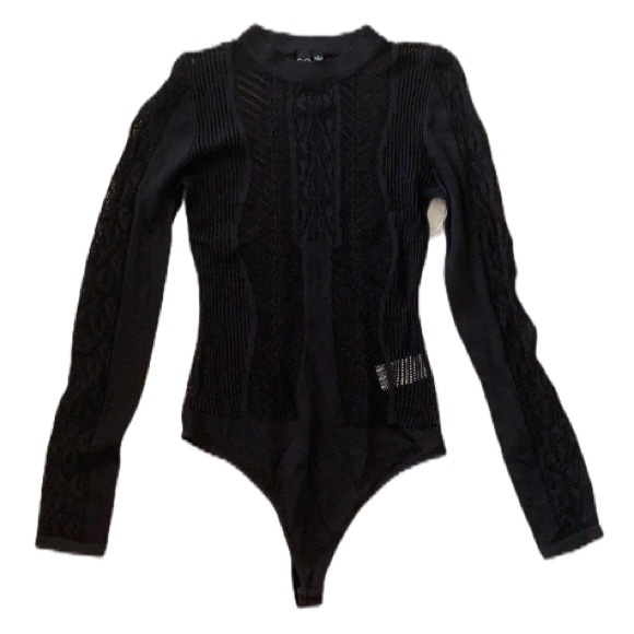 Windsor | Tops | Nwt Windsor Black Mesh Long Sleeve Bodysuit Top | Poshmark